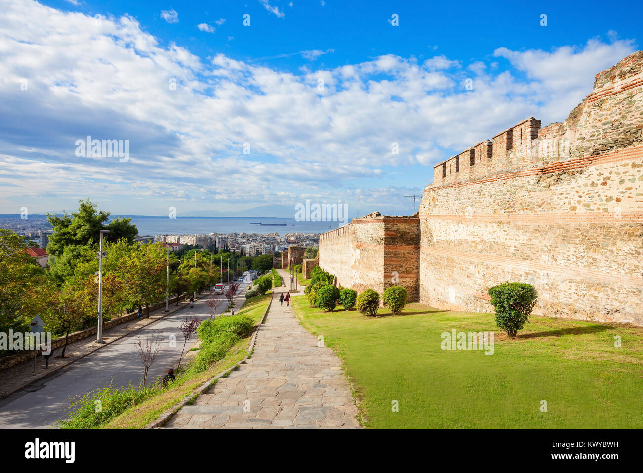 North eastern corner of the acropolis wall of Thessaloniki in Greece ...