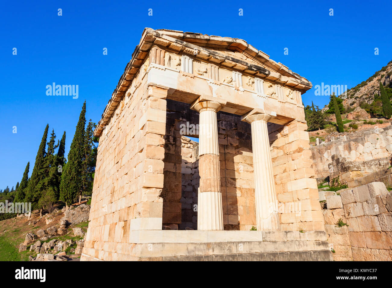 The Treasury of Athens or Athenian Treasure in Delphi. Delphi is ...