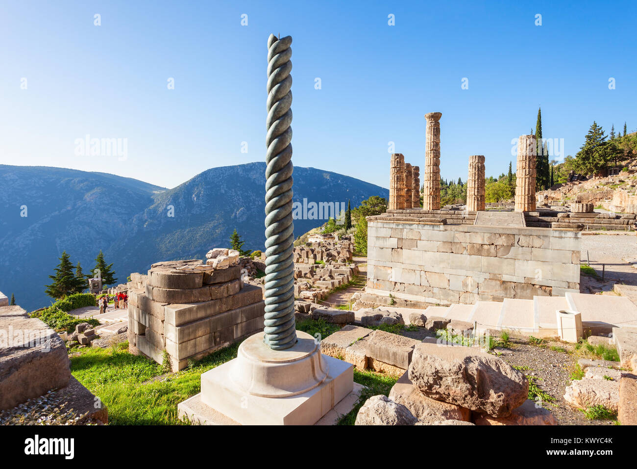 Serpent Column of Plataea and Temple of Apollo in Delphi. Delphi was an ...
