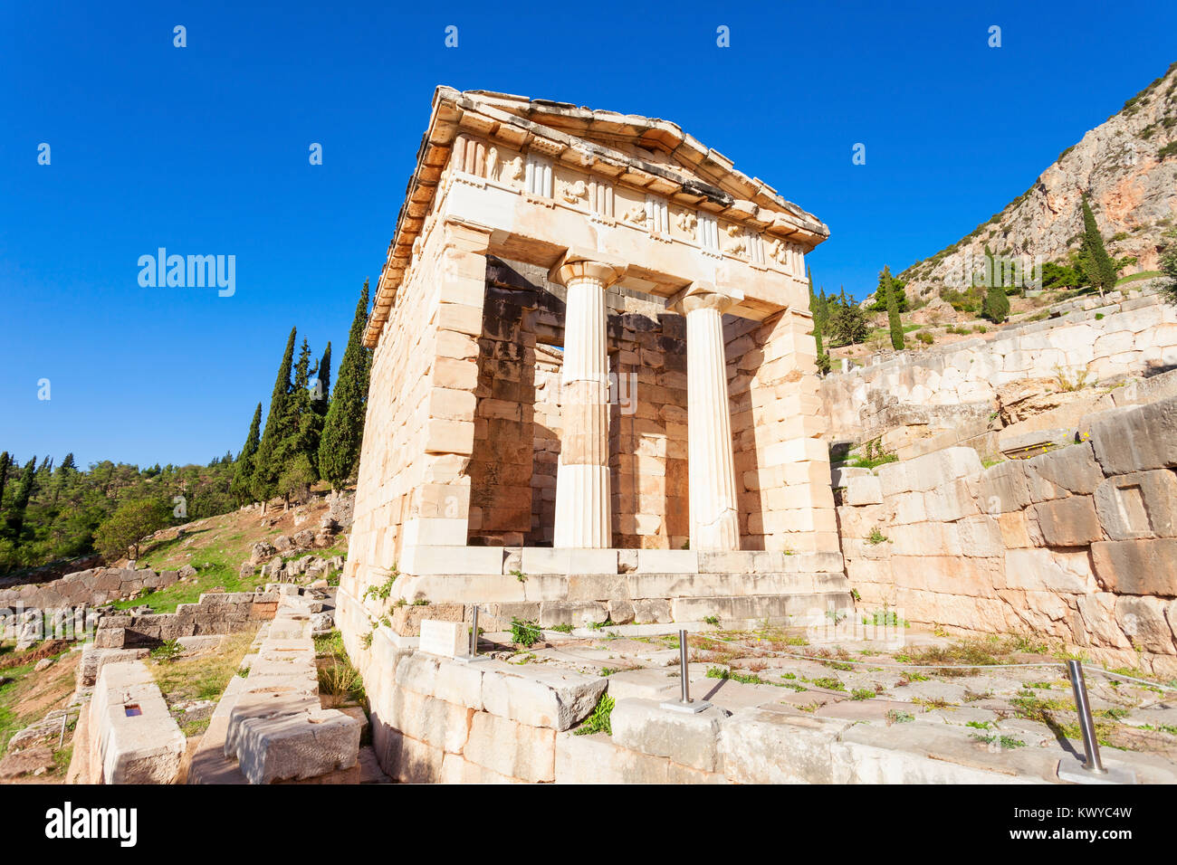 The Treasury of Athens or Athenian Treasure in Delphi. Delphi is ...