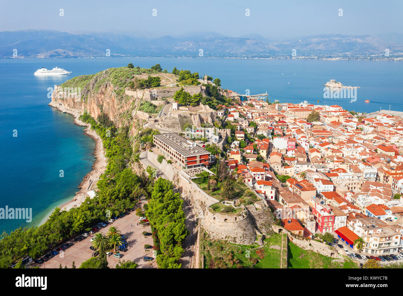 Nafplio aerial panoramic view from Palamidi fortress. Nafplio is a ...