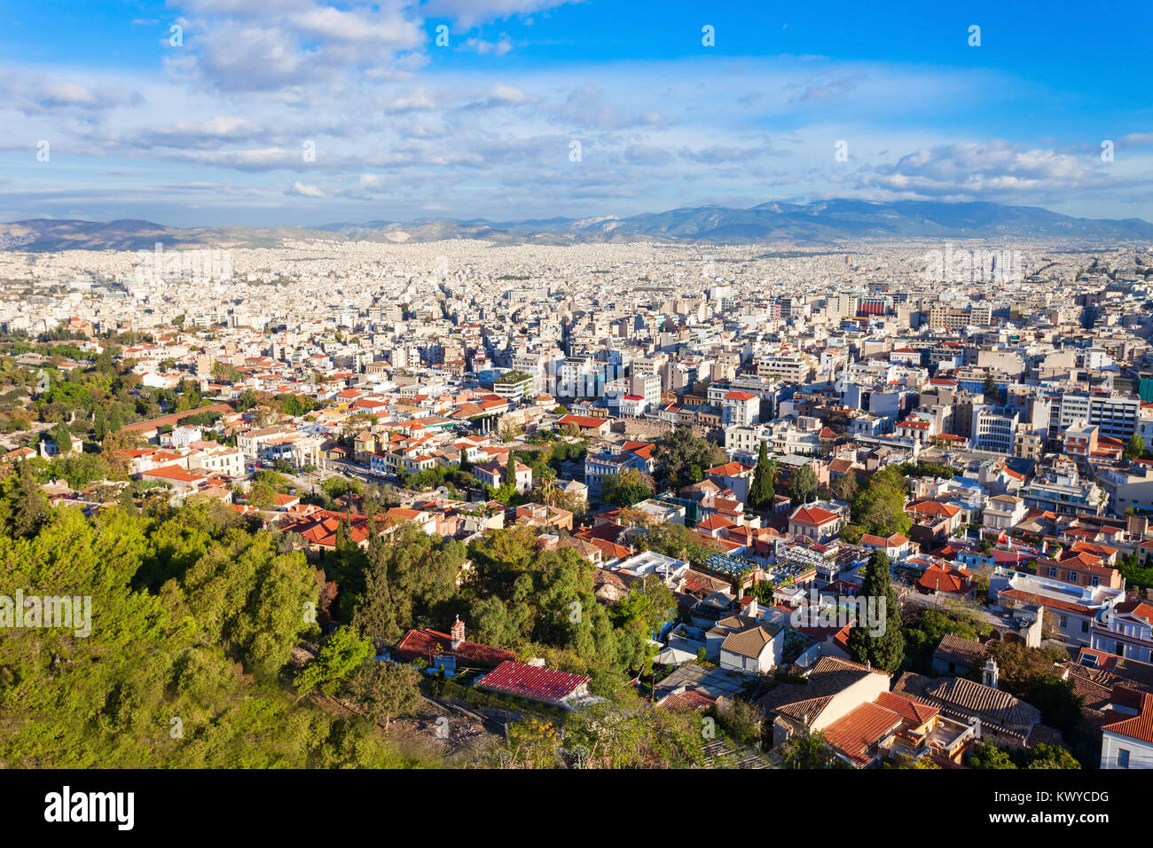 Athens aerial panoramic view from the Athenian Acropolis in Greece ...
