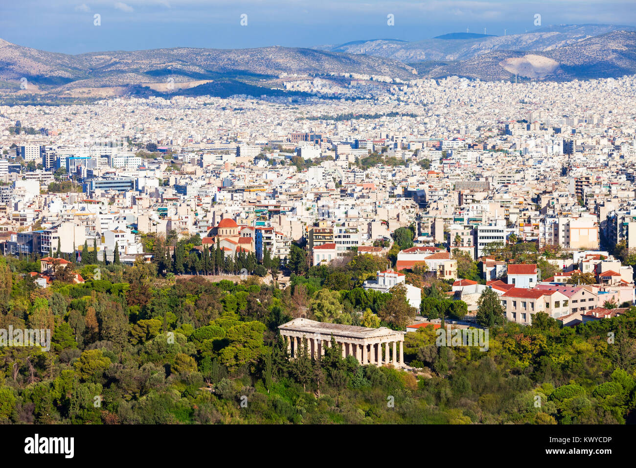 Athens aerial panoramic view from the Athenian Acropolis in Greece ...