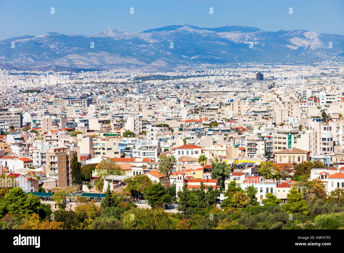 Athens aerial panoramic view from the Mouseion Hill Stock Photo - Alamy