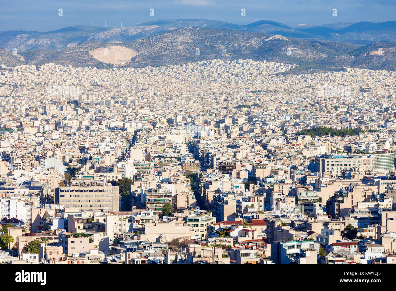 Athens aerial panoramic view from the Athenian Acropolis in Greece ...