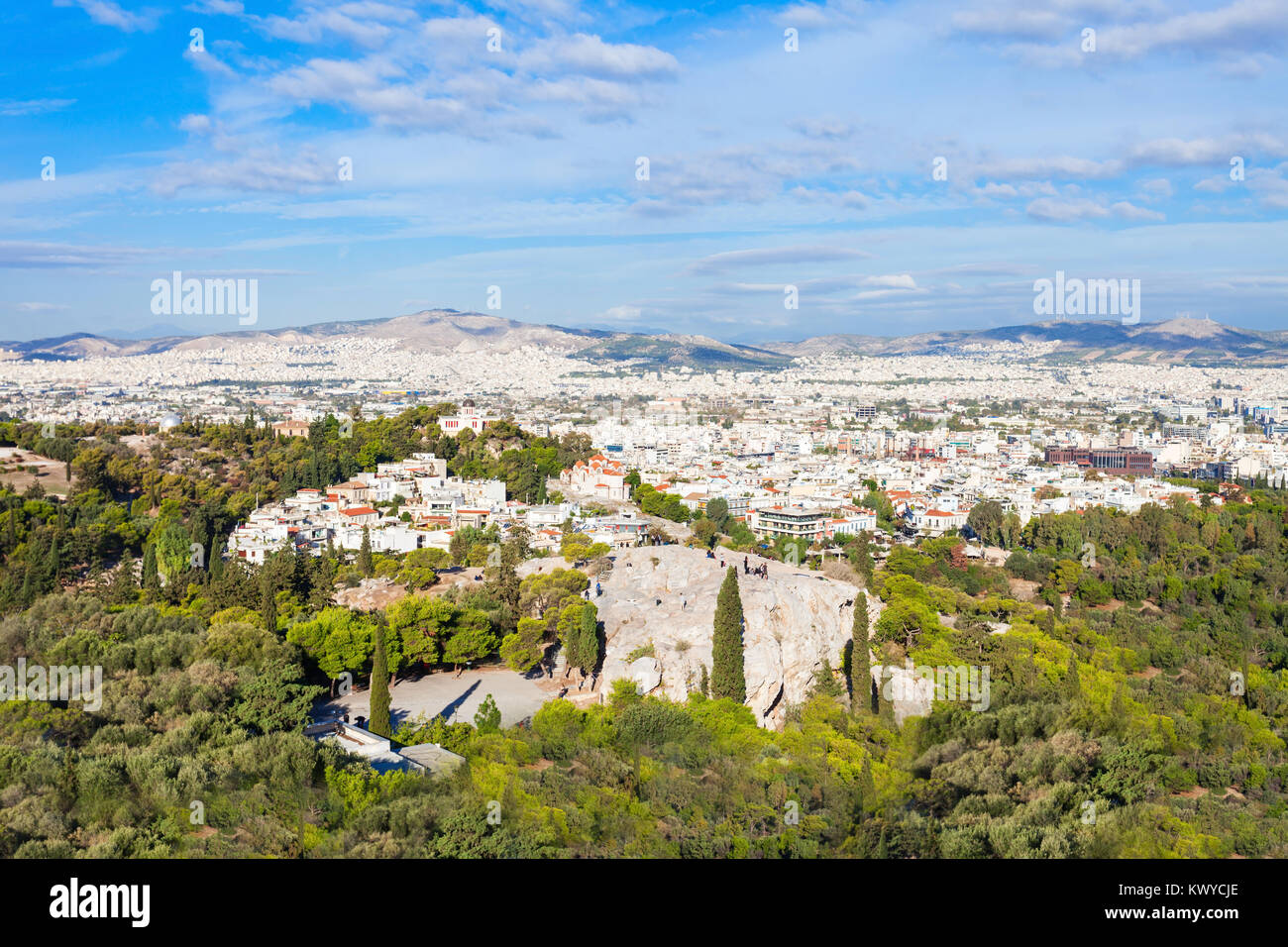 Athens aerial panoramic view from the Athenian Acropolis in Greece ...