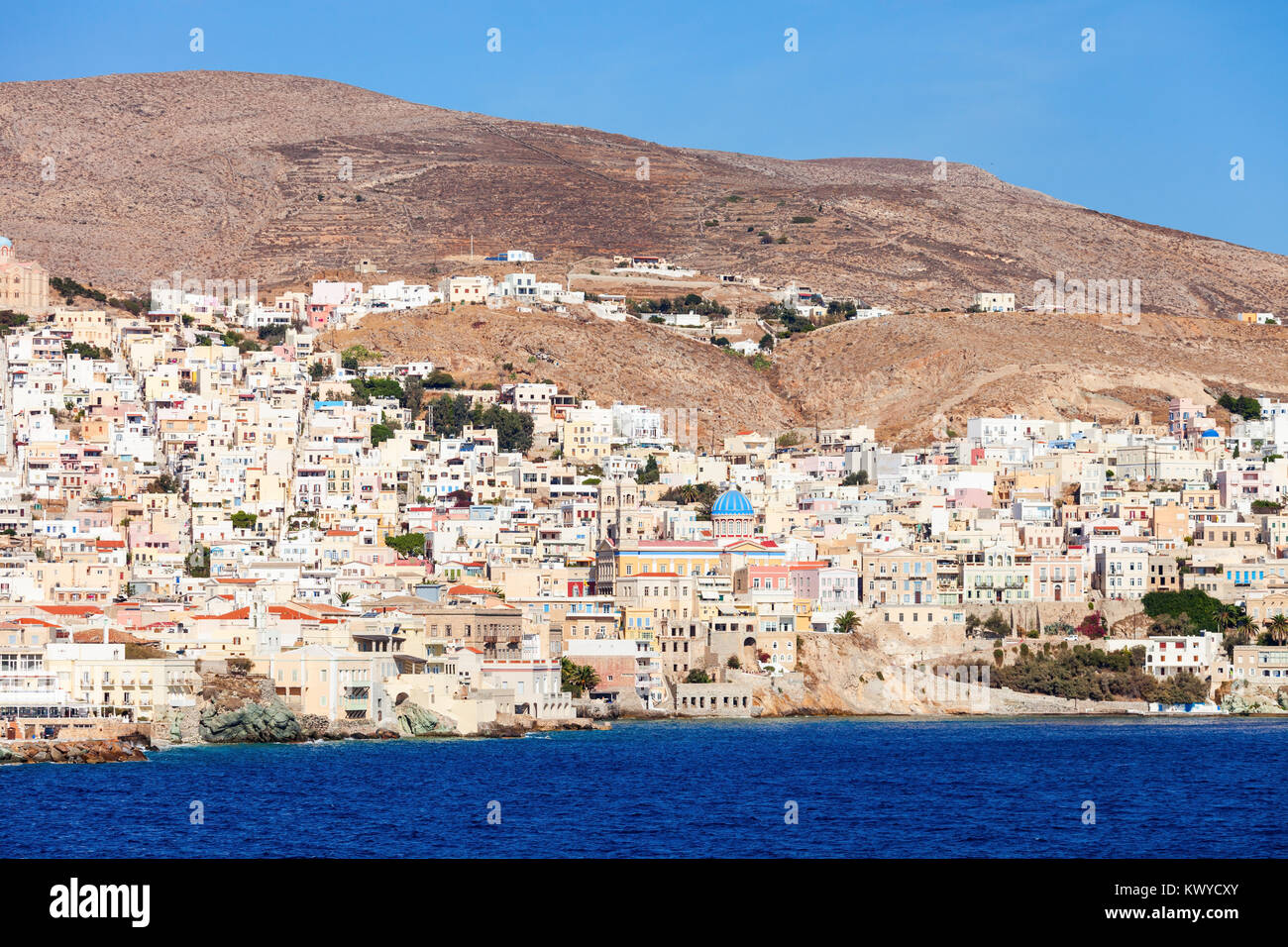 Ermoupoli city on the Syros island. Syros or Siros is a Greek island in ...