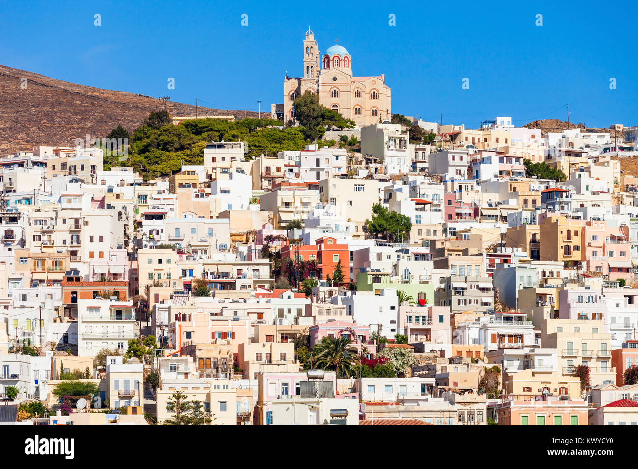 Ermoupoli city on the Syros island. Syros or Siros is a Greek island in ...