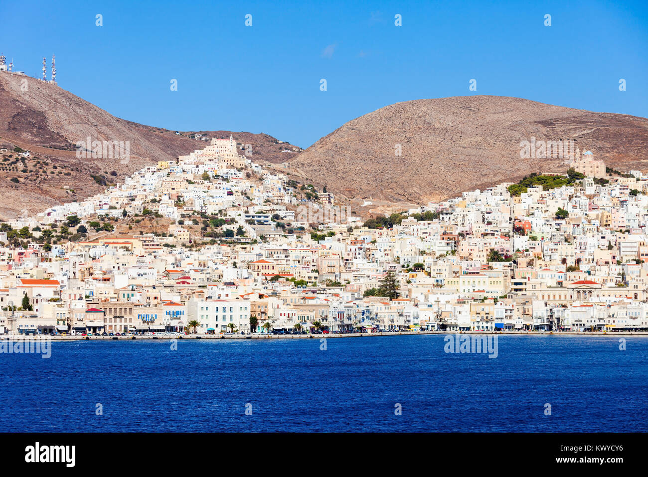 Ermoupoli and Ano Syros cities on the Syros island. Syros or Siros is a ...