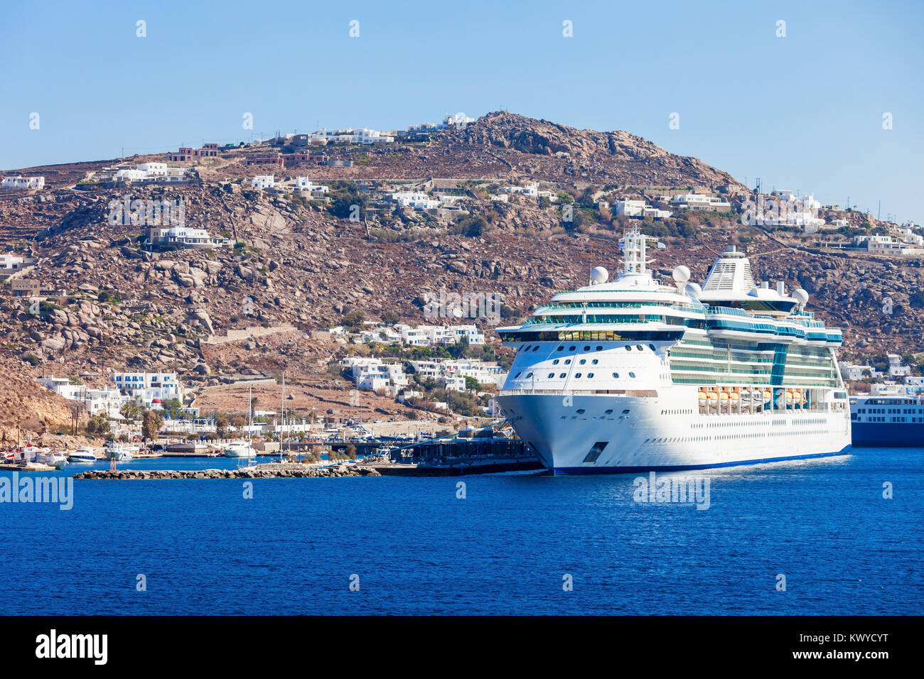 Cruise ship near the Mykonos island, Cyclades in Greece Stock Photo - Alamy