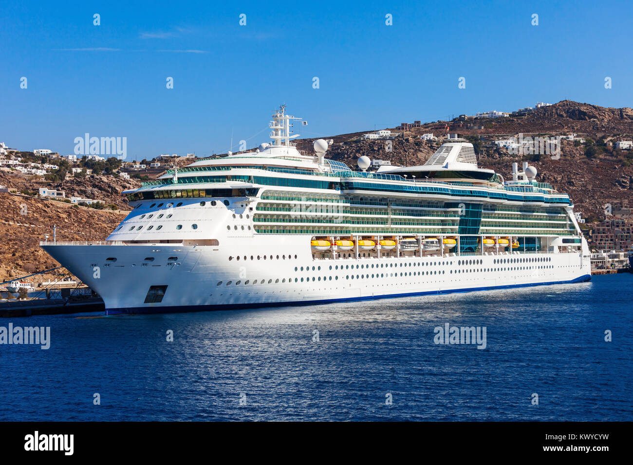 Cruise ship near the Mykonos island, Cyclades in Greece Stock Photo - Alamy