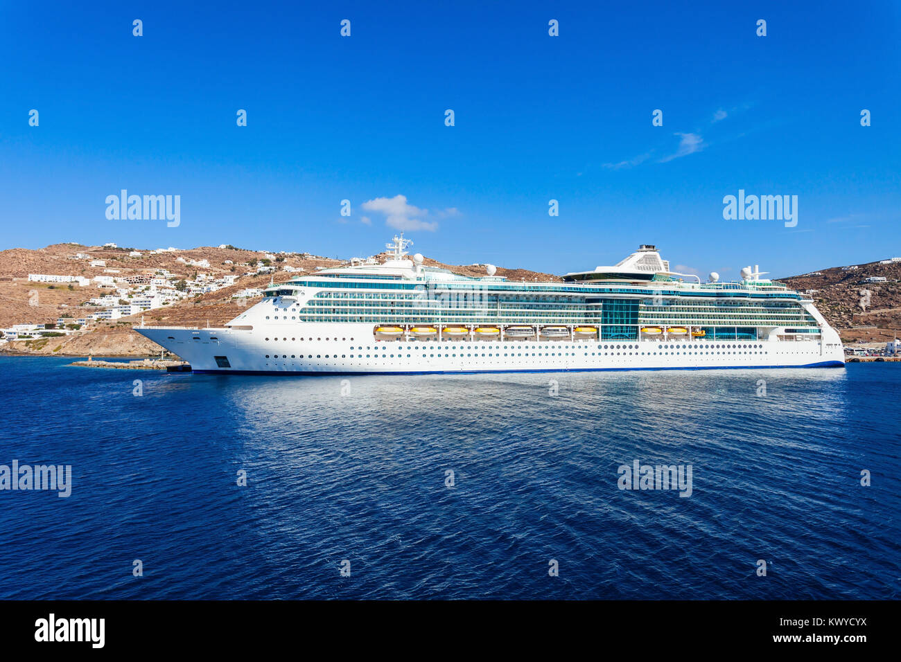 Cruise ship near the Mykonos island, Cyclades in Greece Stock Photo - Alamy