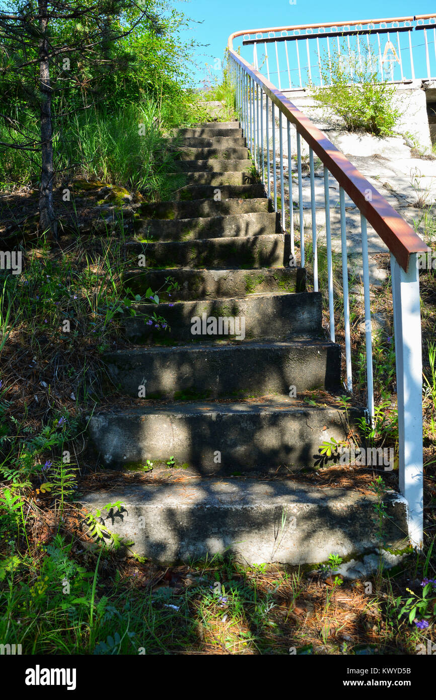 old stone stair lit by sunlight. this image for nature, architecture ...