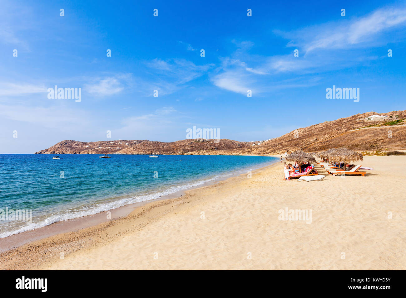 Elia Beach on the Mykonos island, Cyclades in Greece Stock Photo - Alamy
