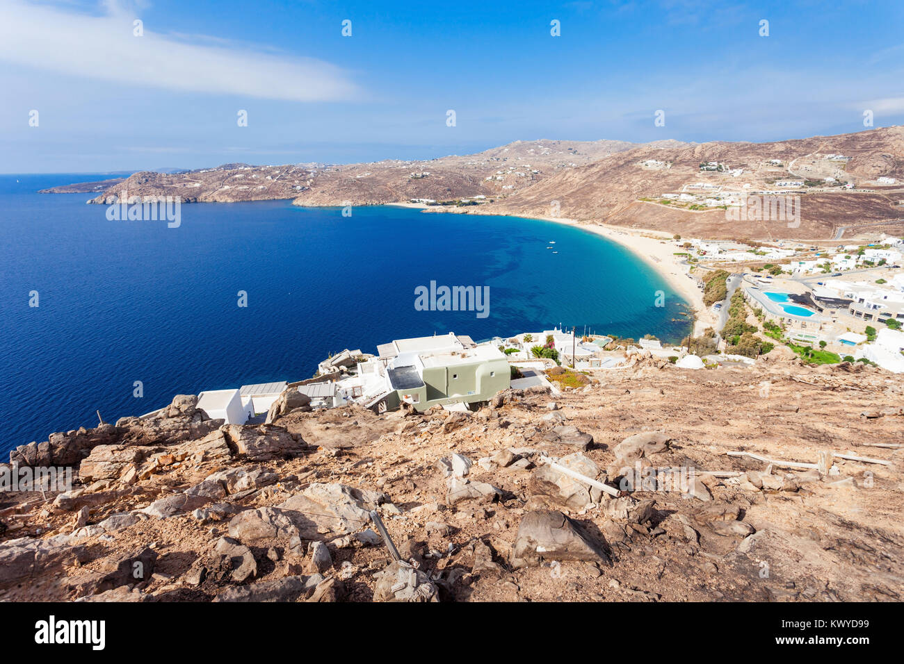 Elia Beach on the Mykonos island, Cyclades in Greece Stock Photo - Alamy