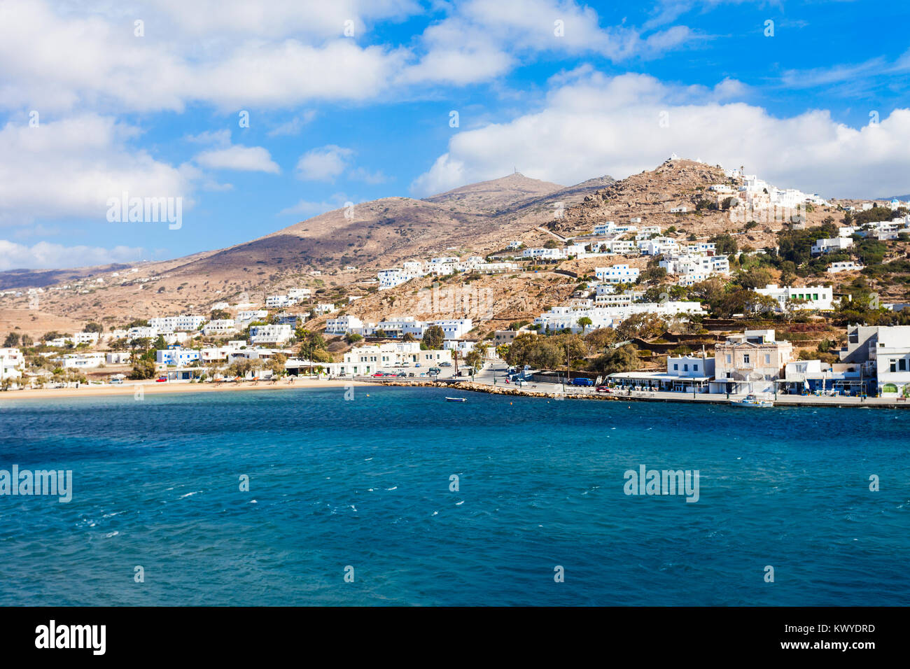 Ios town and Chora village, Ios island, Cyclades in Greece Stock Photo ...