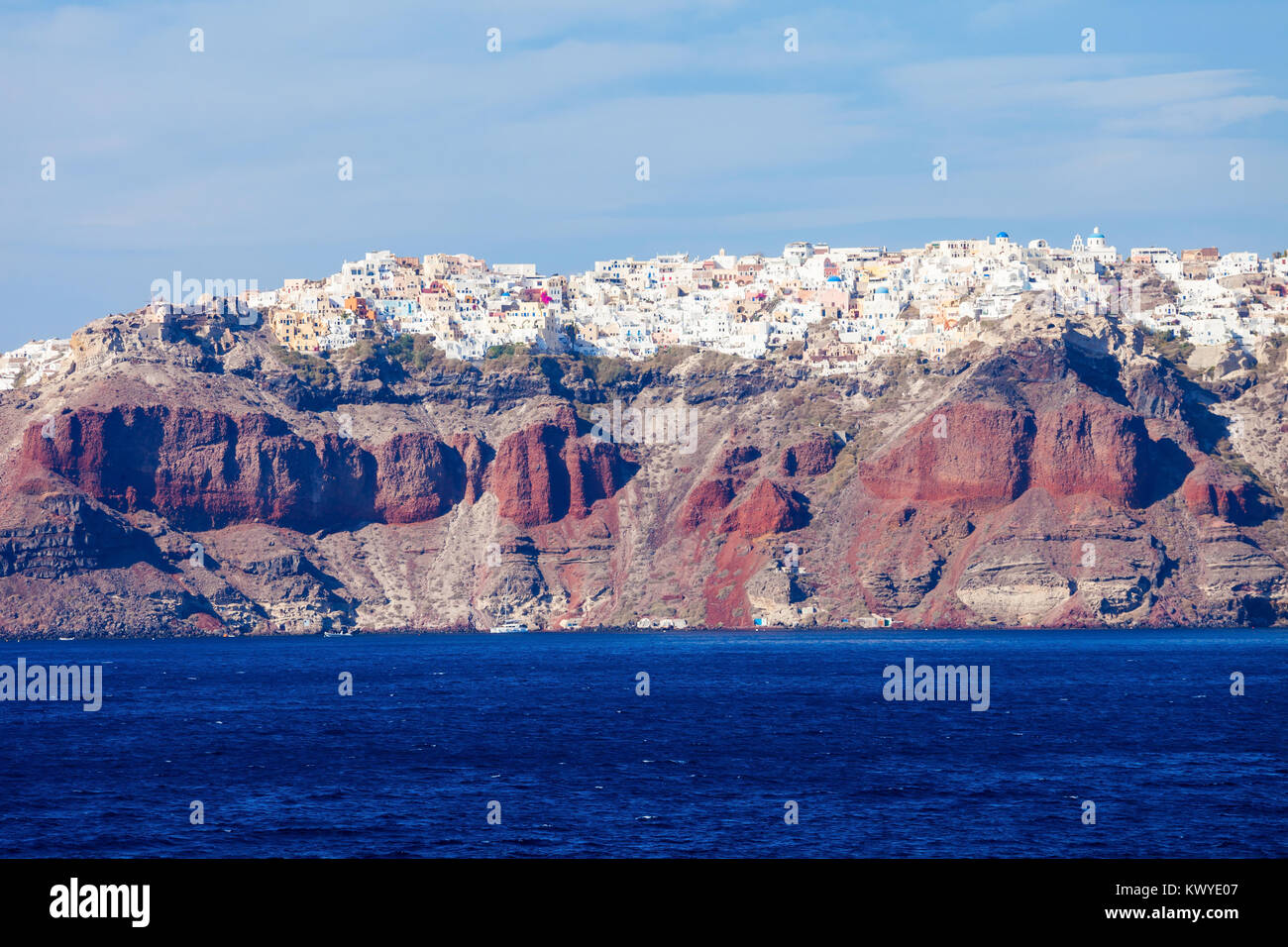 Santorini island aerial panoramic view, Cyclades in Greece Stock Photo ...