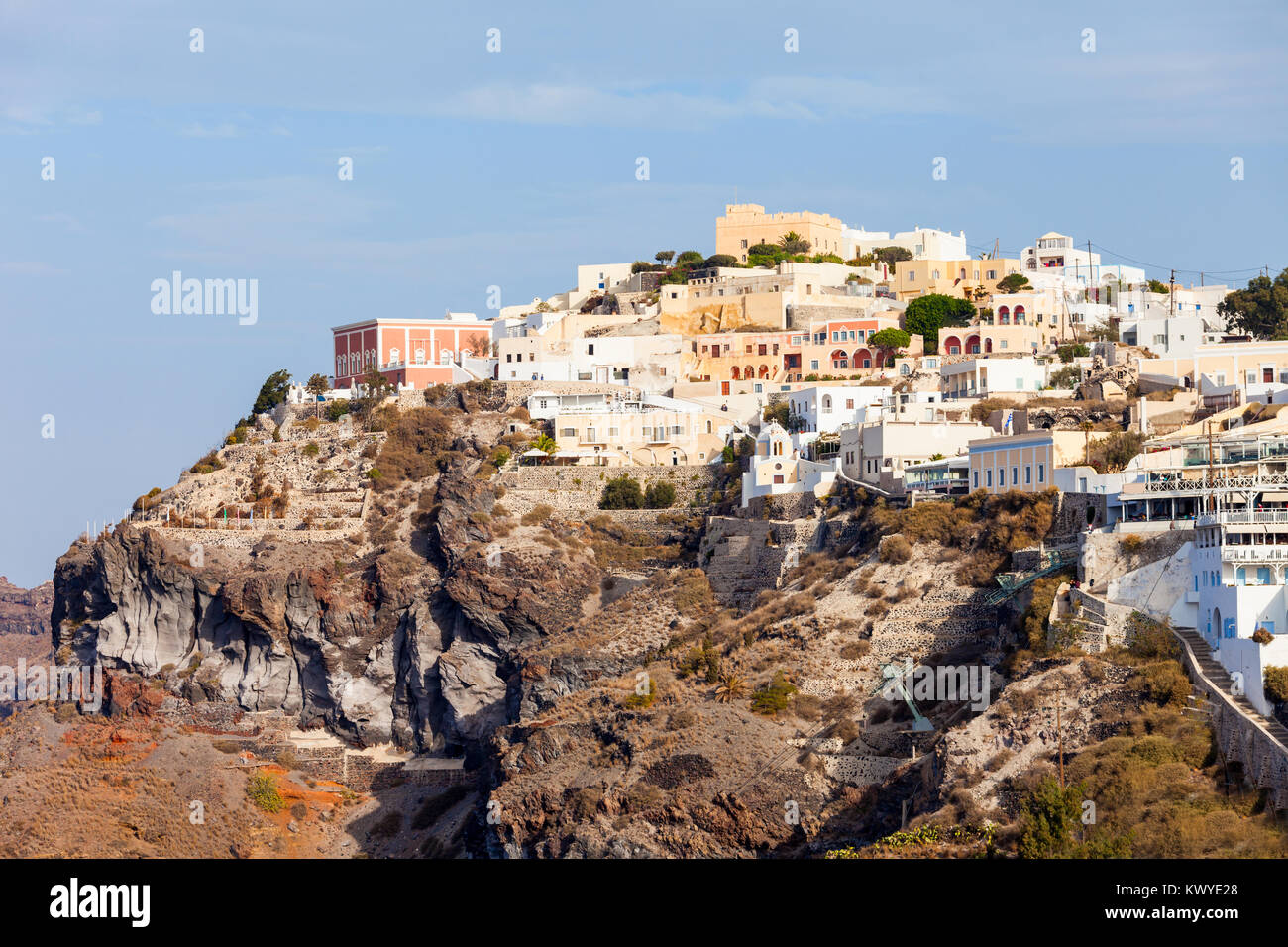 Fira town aerial panoramic view, Santorini. Fira is the modern capital ...