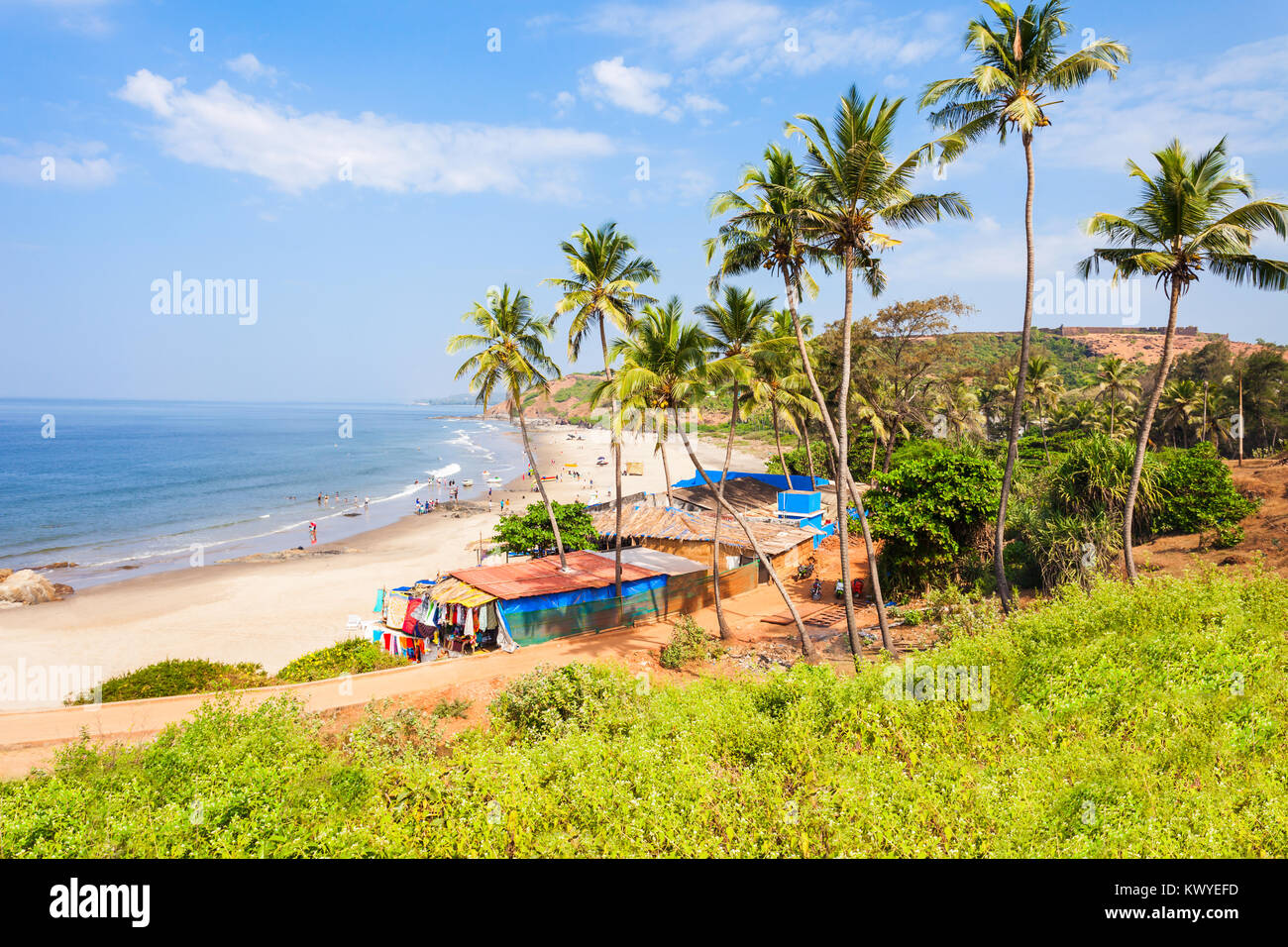 Vagator or Ozran beach aerial panoramic view in north Goa, India Stock ...