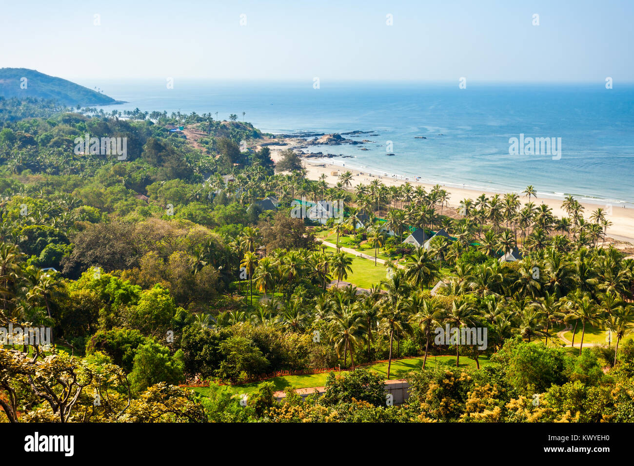 Vagator or Ozran beach aerial panoramic view in north Goa, India Stock ...