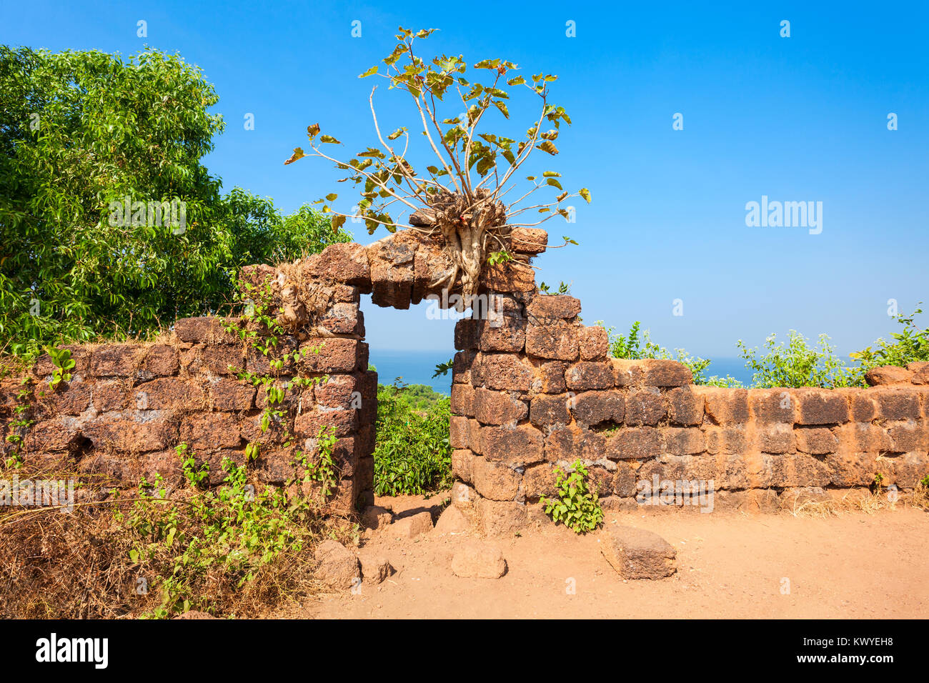 Chapora Fort ruins. Fort is located in north Goa, rises high above the ...