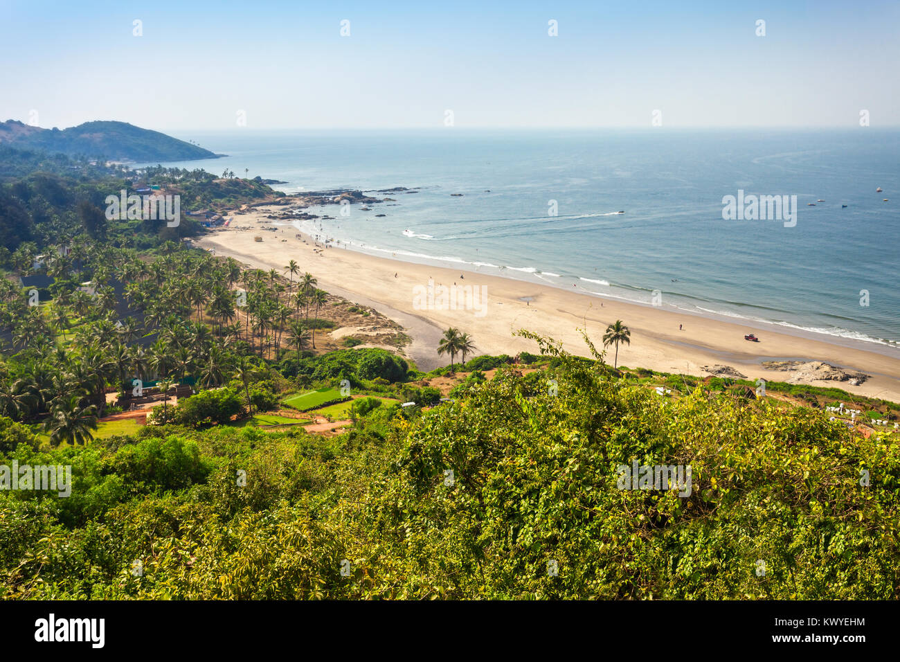 Vagator or Ozran beach aerial panoramic view in north Goa, India Stock ...