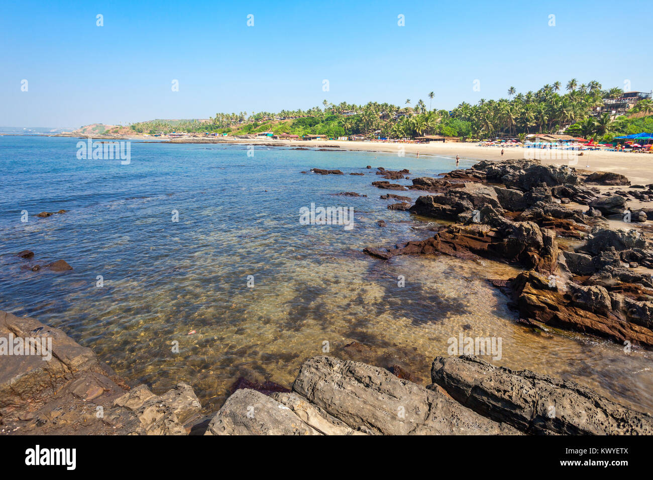 Vagator or Ozran beach aerial panoramic view in north Goa, India Stock ...