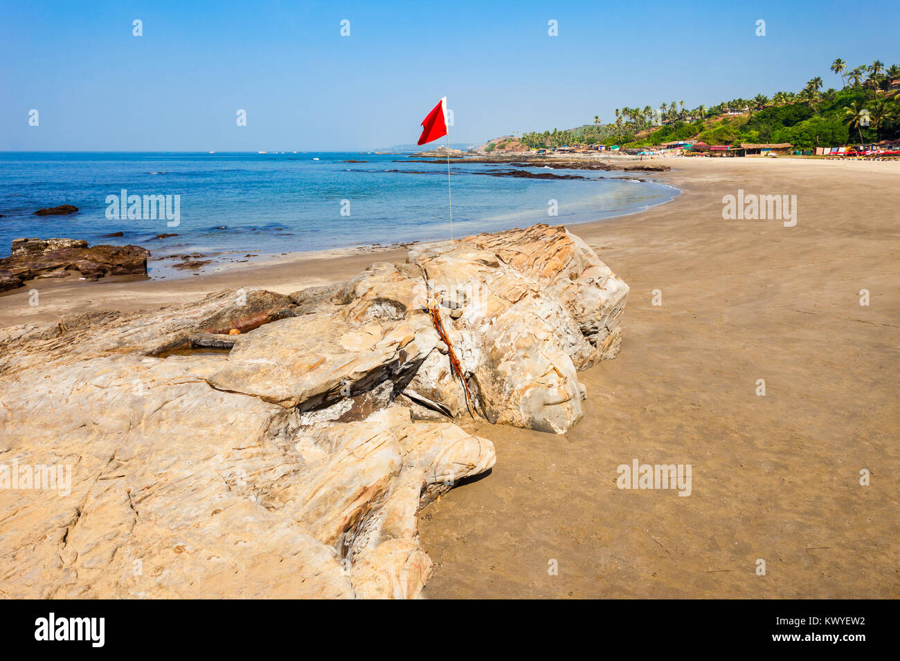 Hindu god Shiva head monumument on the Vagator or Ozran beach in north ...