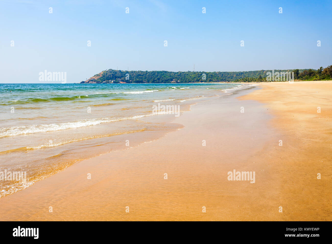 Beauty lonely beach with yellow sand in Goa, india Stock Photo - Alamy