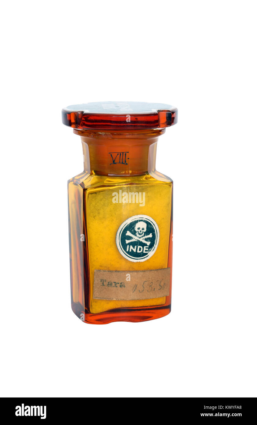 Old glass phial with poison isolated on white background with clipping ...