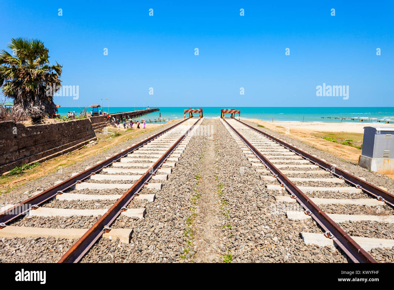 The end of Talaimannar railway track, Sri Lanka. Talaimannar is located ...