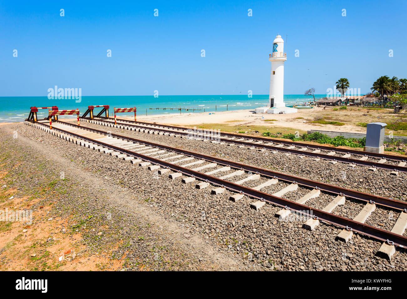 The end of Talaimannar railway track, Sri Lanka. Talaimannar is located ...