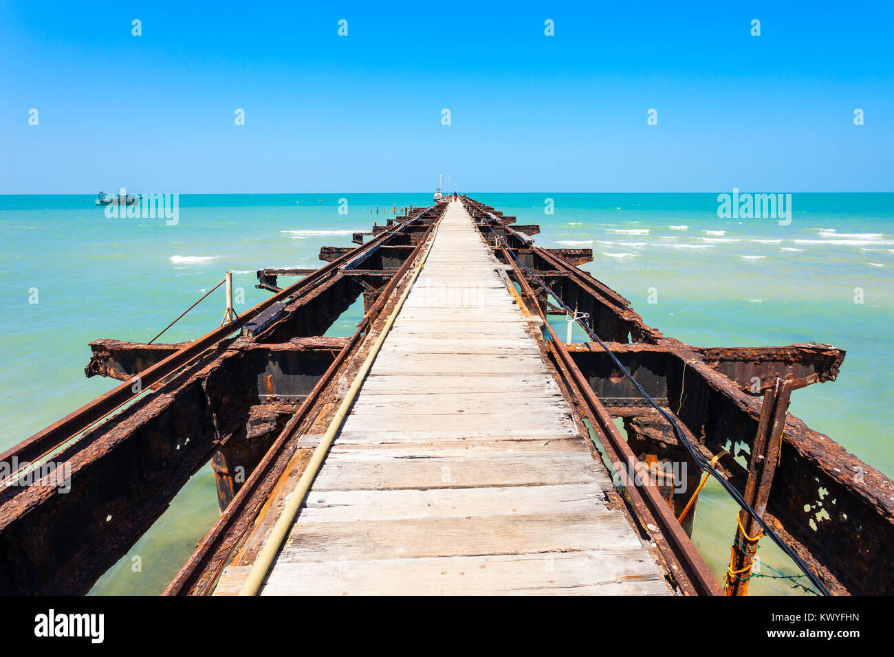 Talaimannar pier, Sri Lanka. Talaimannar is located on the northwestern ...