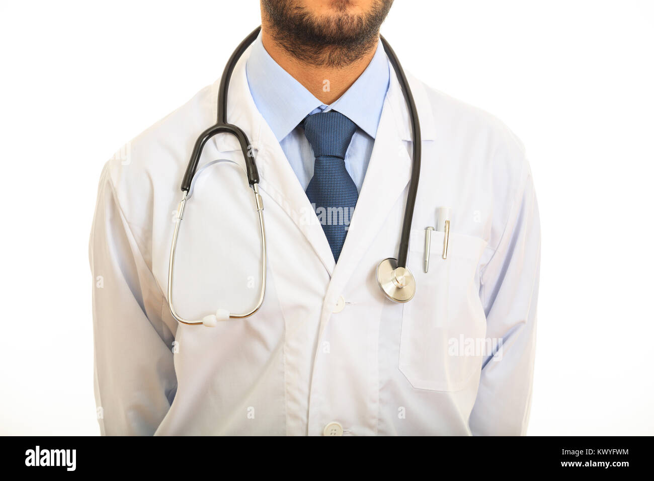 Doctor with a stethoscope standing on white background Stock Photo - Alamy