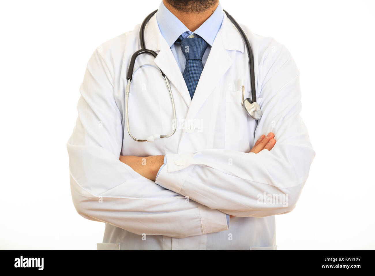 Doctor with a stethoscope standing on white background Stock Photo - Alamy