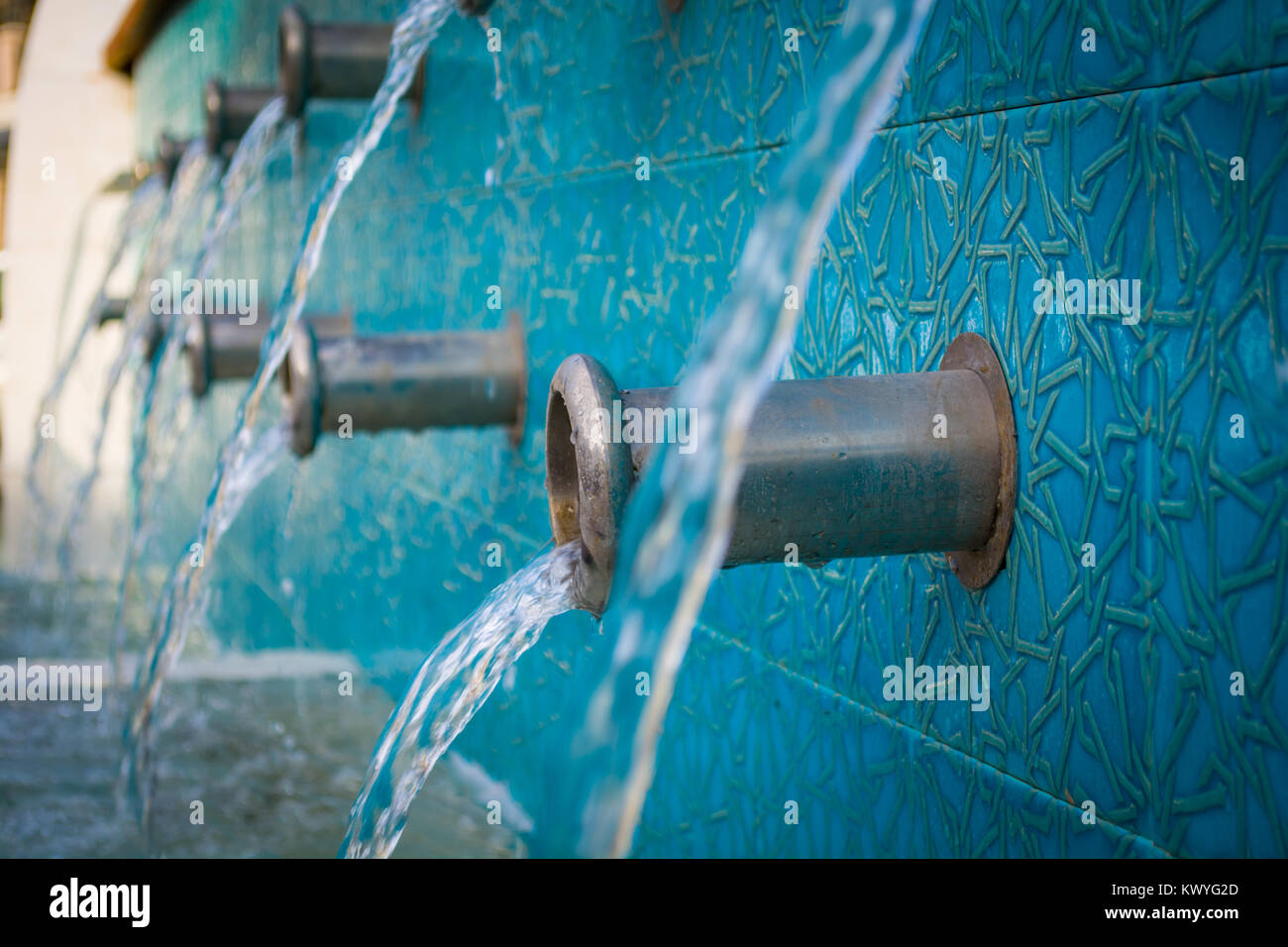 clean water running from many turkish taps with sparkling drops Stock ...