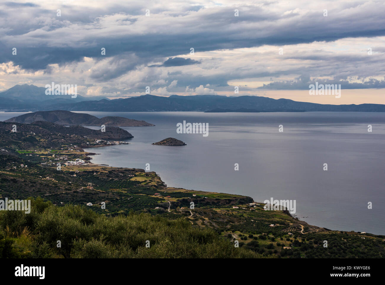 Panoramic view of small traditional fishing village of Mochlos, Crete ...