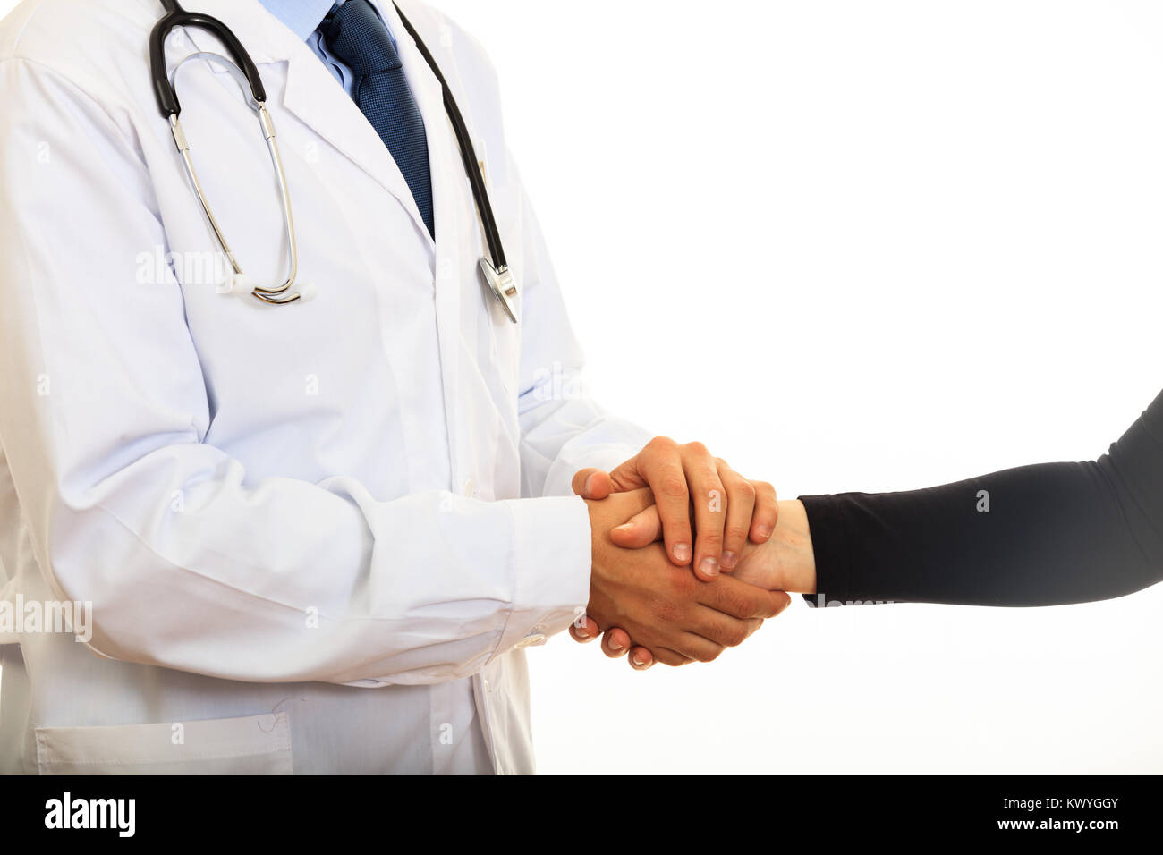 Doctor giving a handshake on white background Stock Photo - Alamy
