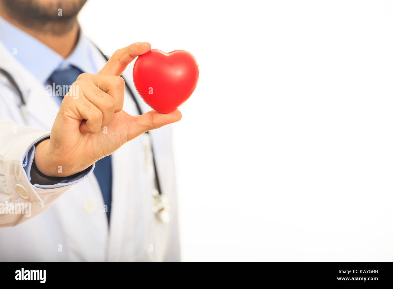 Doctor holding a heart standing on white background Stock Photo - Alamy
