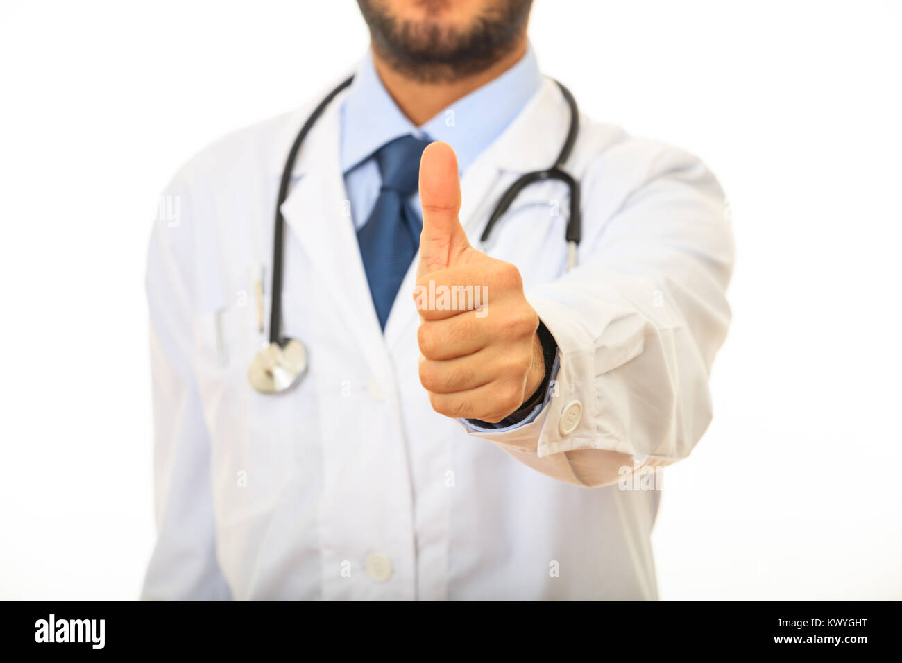 Doctor showing thumbs up on white background Stock Photo - Alamy