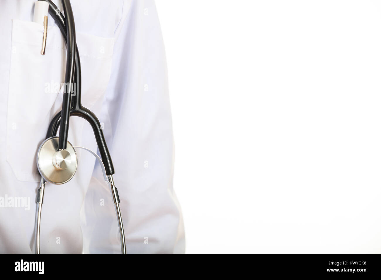 Doctor with a stethoscope standing on white background Stock Photo - Alamy