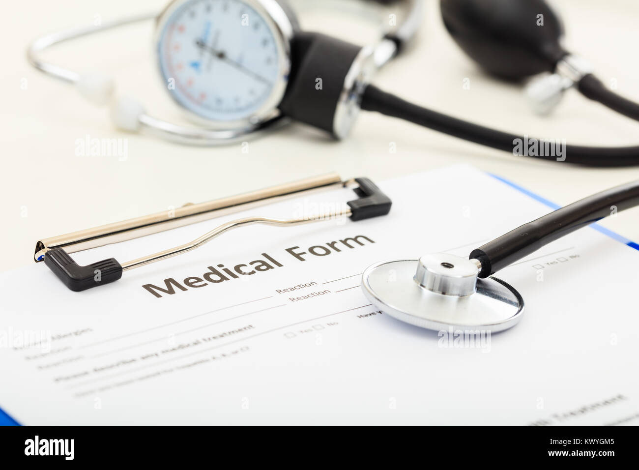 Medical form and a stethoscope on white background Stock Photo - Alamy