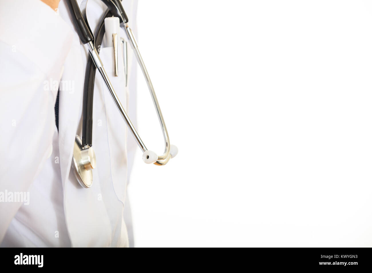 Doctor with a stethoscope standing on white background Stock Photo - Alamy