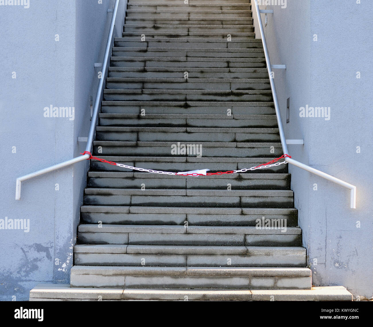 stairs barred with red and white chain Stock Photo - Alamy