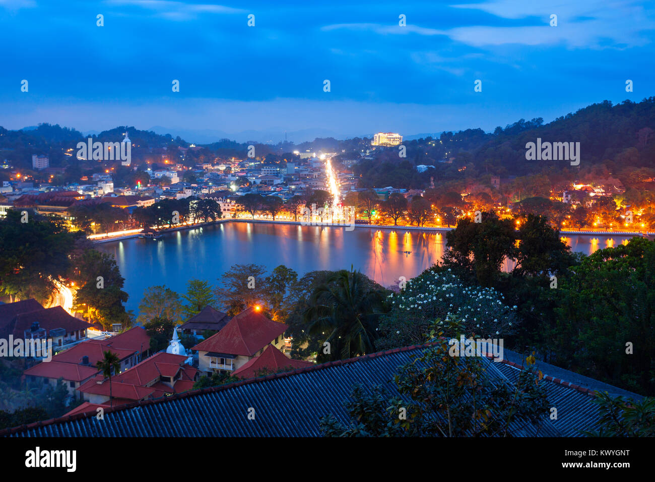 Kandy Lake and Kandy city aerial panoramic view from Arthur's Seat ...