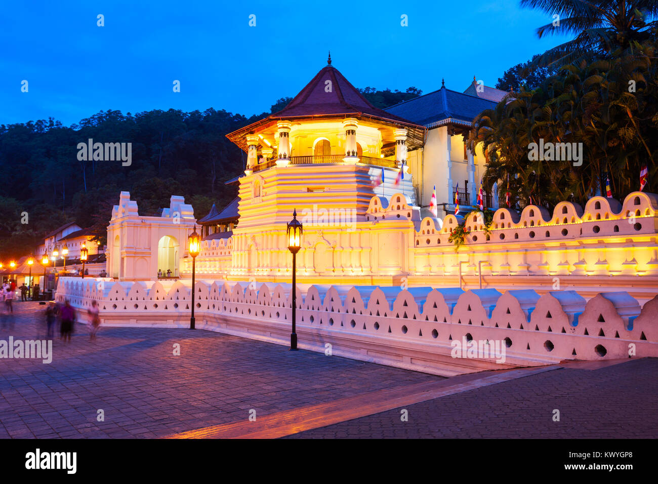 Temple of the Sacred Tooth Relic or Sri Dalada Maligawa in Kandy at sunset. Sacred Tooth Relic ...