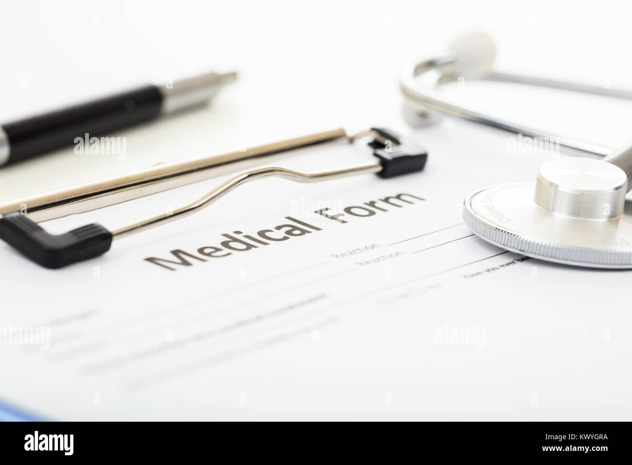Medical form and stethoscope on white background Stock Photo - Alamy