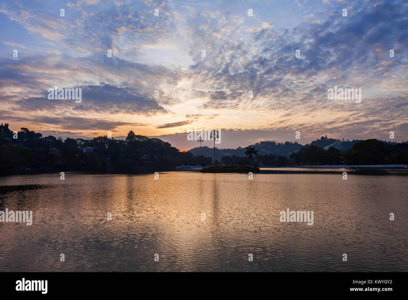 Kandy Lake on sunset. Lake located in Kandy city, Sri Lanka Stock Photo ...