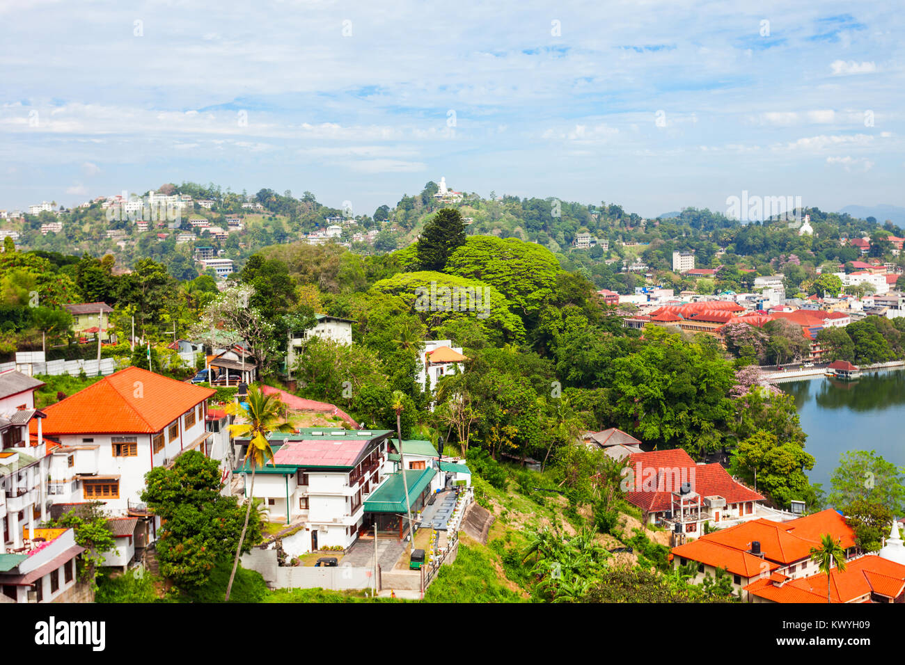 Kandy Lake and Kandy city aerial panoramic view from Arthur's Seat ...