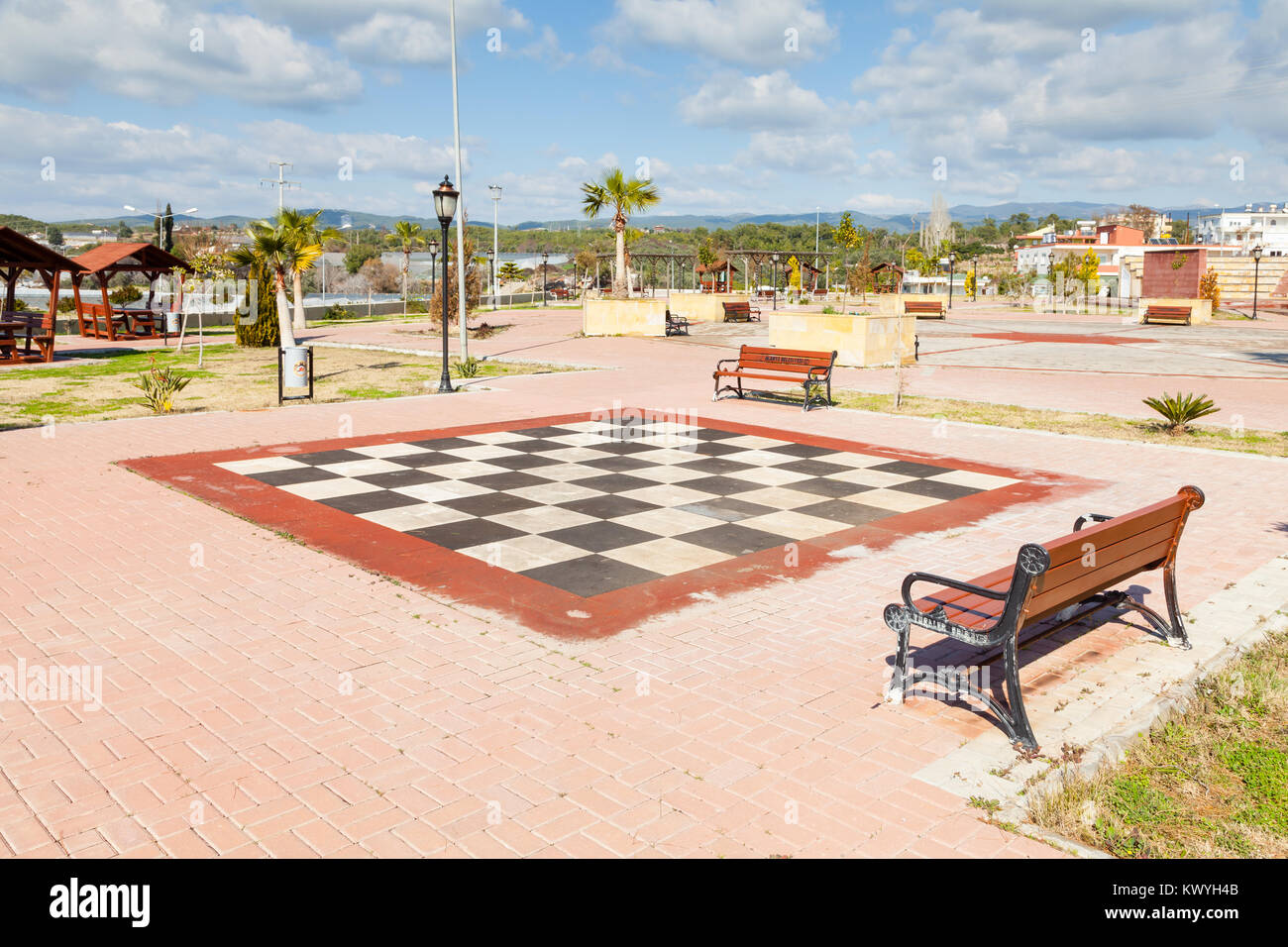 A giant chess board located in Mehmet Ali Turktas Park in Turkler ...